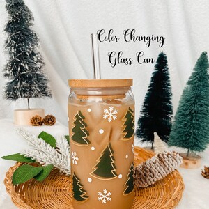 Color Changing Glass Can, Christmas Iced Coffee Glass Cup, Christmas ...