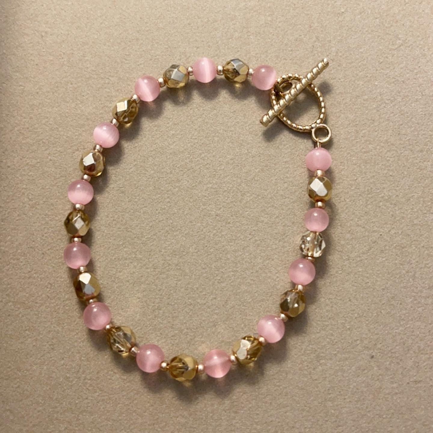 Pink and Gold Beaded Bracelet - Etsy UK