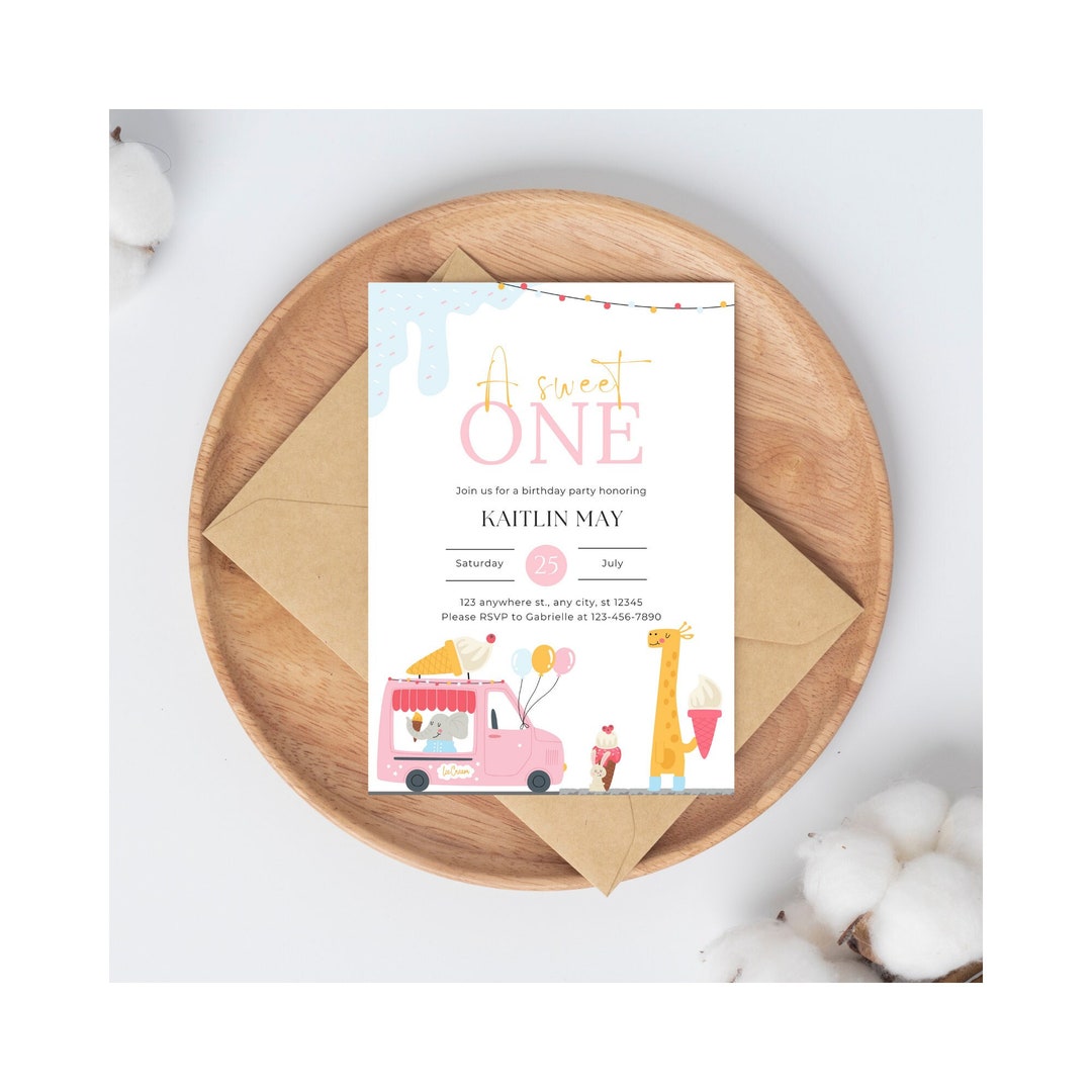 Sweet One First Birthday Party Invitations Printable Instant Download ...