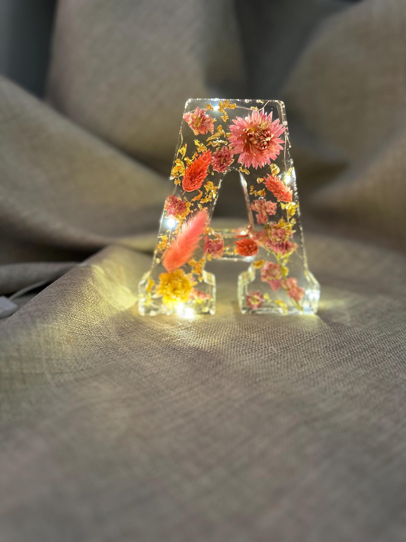 Large Night Light Lamp Resin Pressed Flower Initial Letter Name E ...