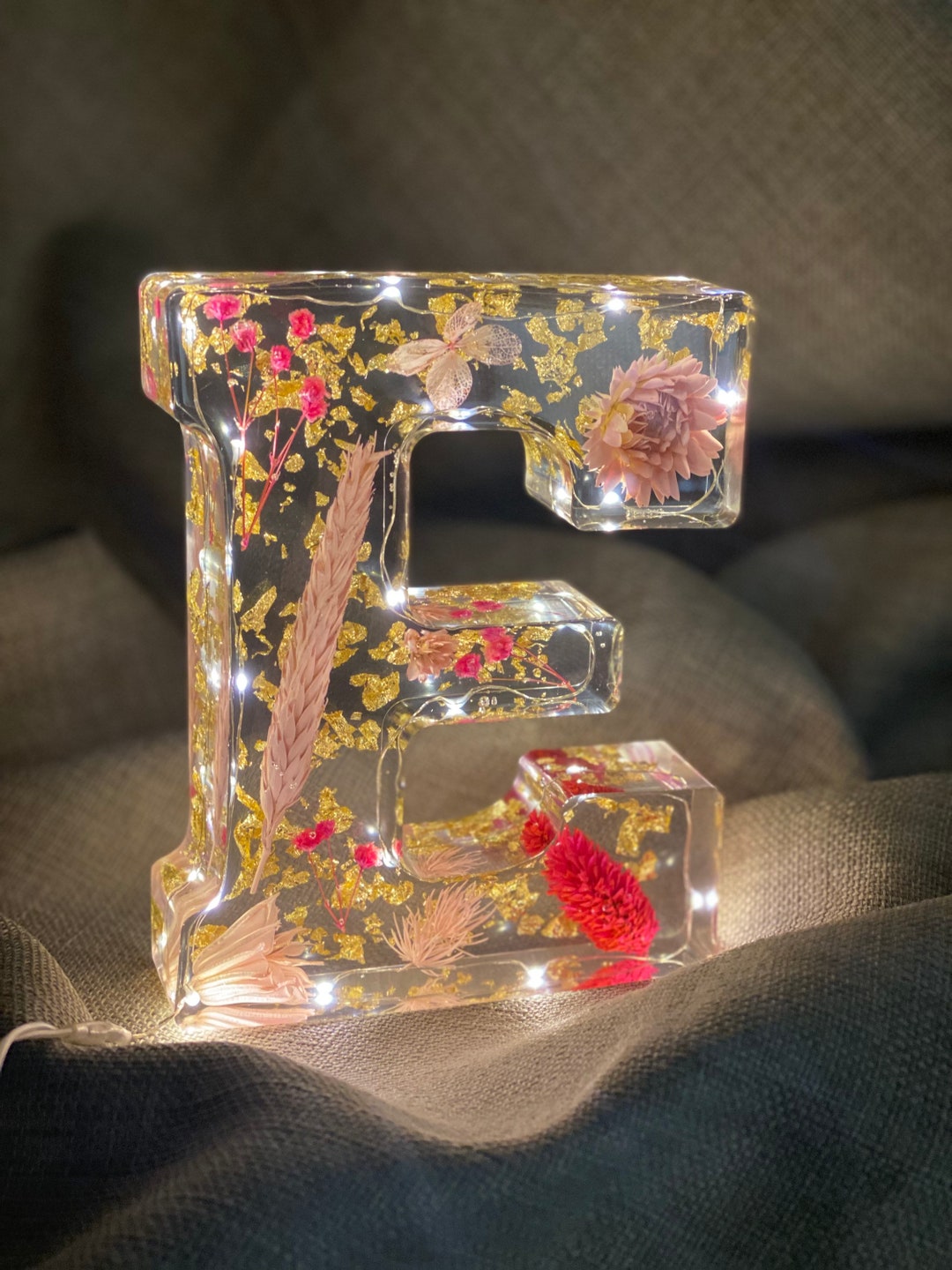 Large Light up Resin Flower Letter Name E Custom Hand Made to Order ...
