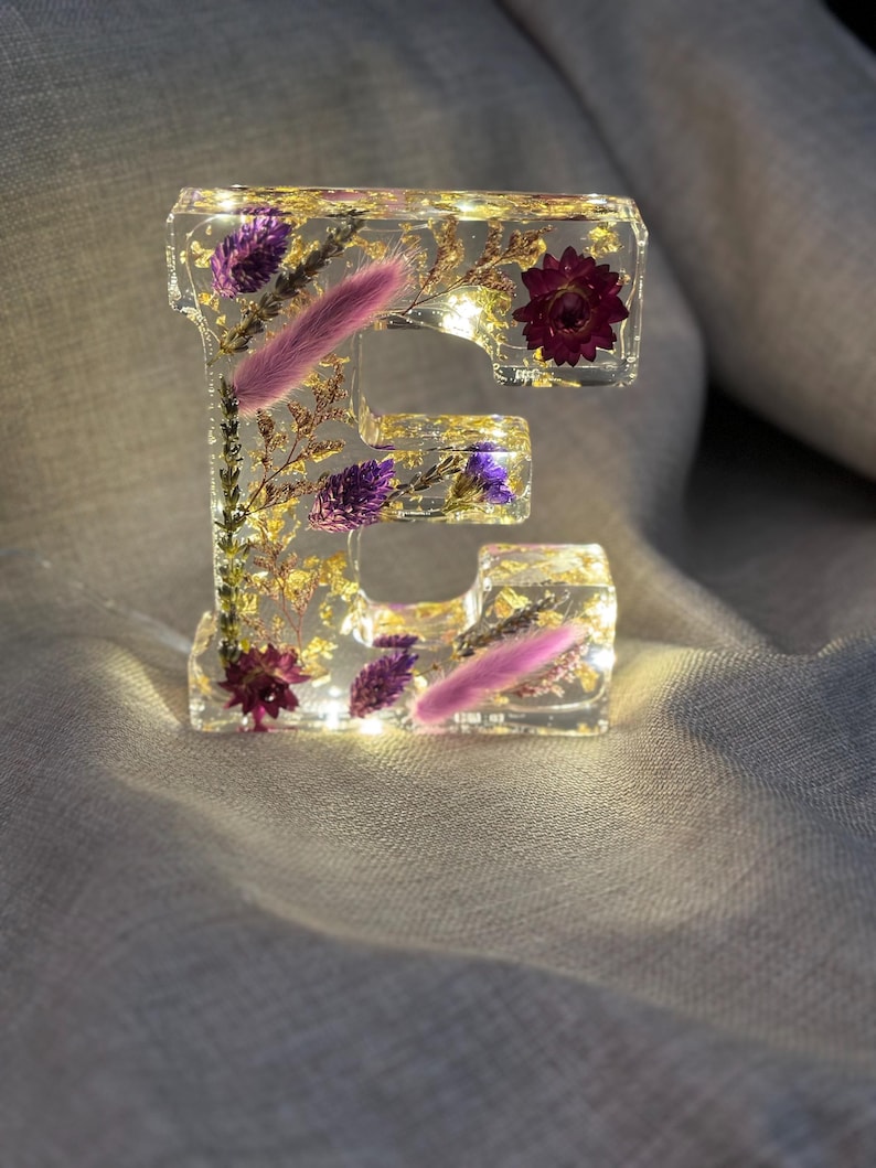 Large Night Light Lamp Resin Pressed Flower Initial Letter Name E ...