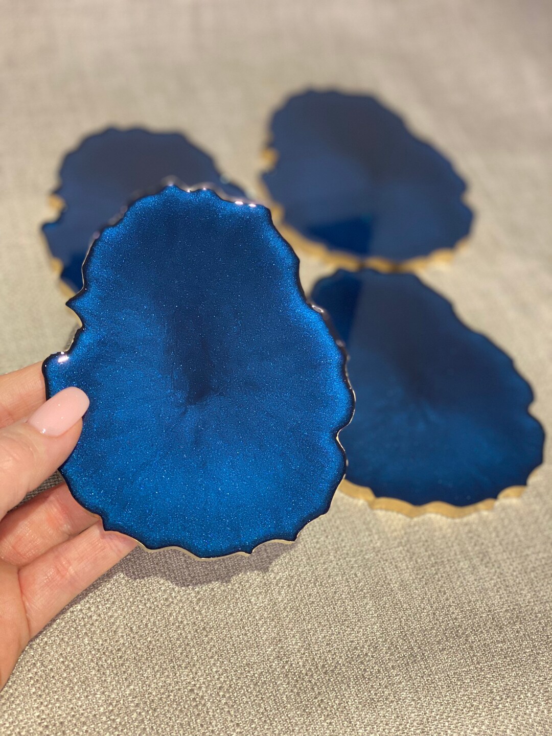 Midnight Blue Agate Geode Style Resin Coaster Coasters Set Jewellery ...