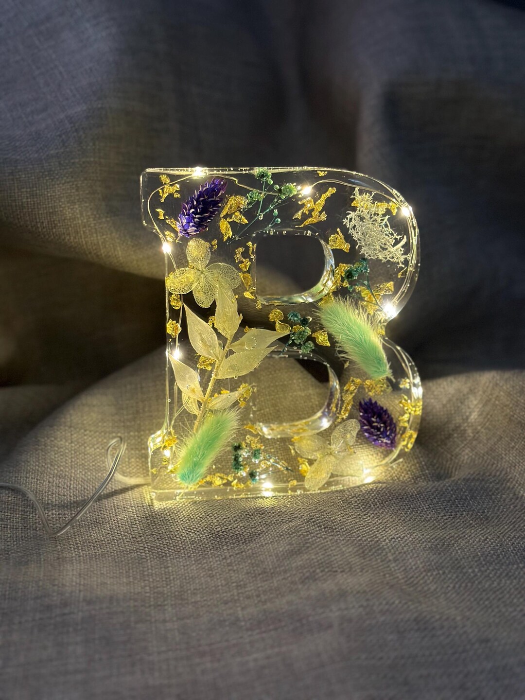 Large Night Light Lamp Resin Pressed Flower Initial Letter Name B ...