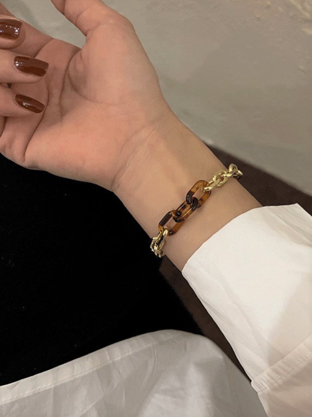 Gold Tortoise Resin Bracelet Tortoise Shell Acrylic Link - Etsy