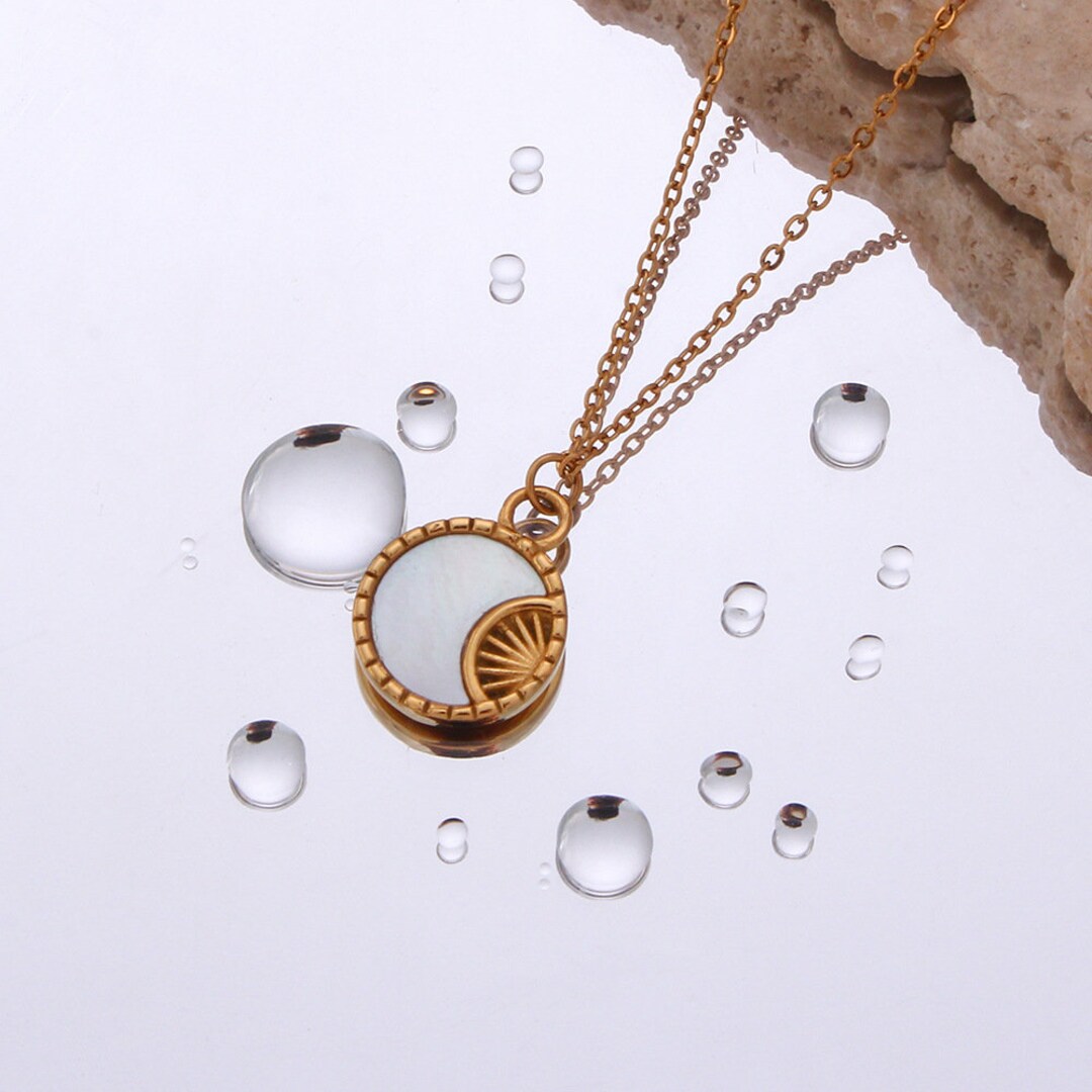 Celestial Mother of Pearl Necklace, Solar Necklace, Sun and Moon Necklace, Sun and Moon Coin ...