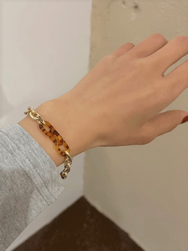 Gold Tortoise Resin Bracelet Tortoise Shell Acrylic Link | Etsy