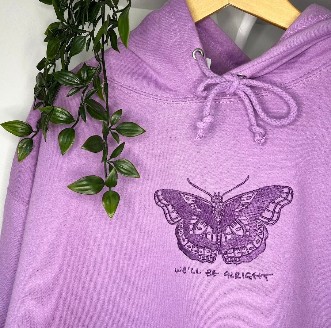 Moth Embroidered Hoodie | Unisex Sweatshirt | Long Sleeve | Butterfly ...