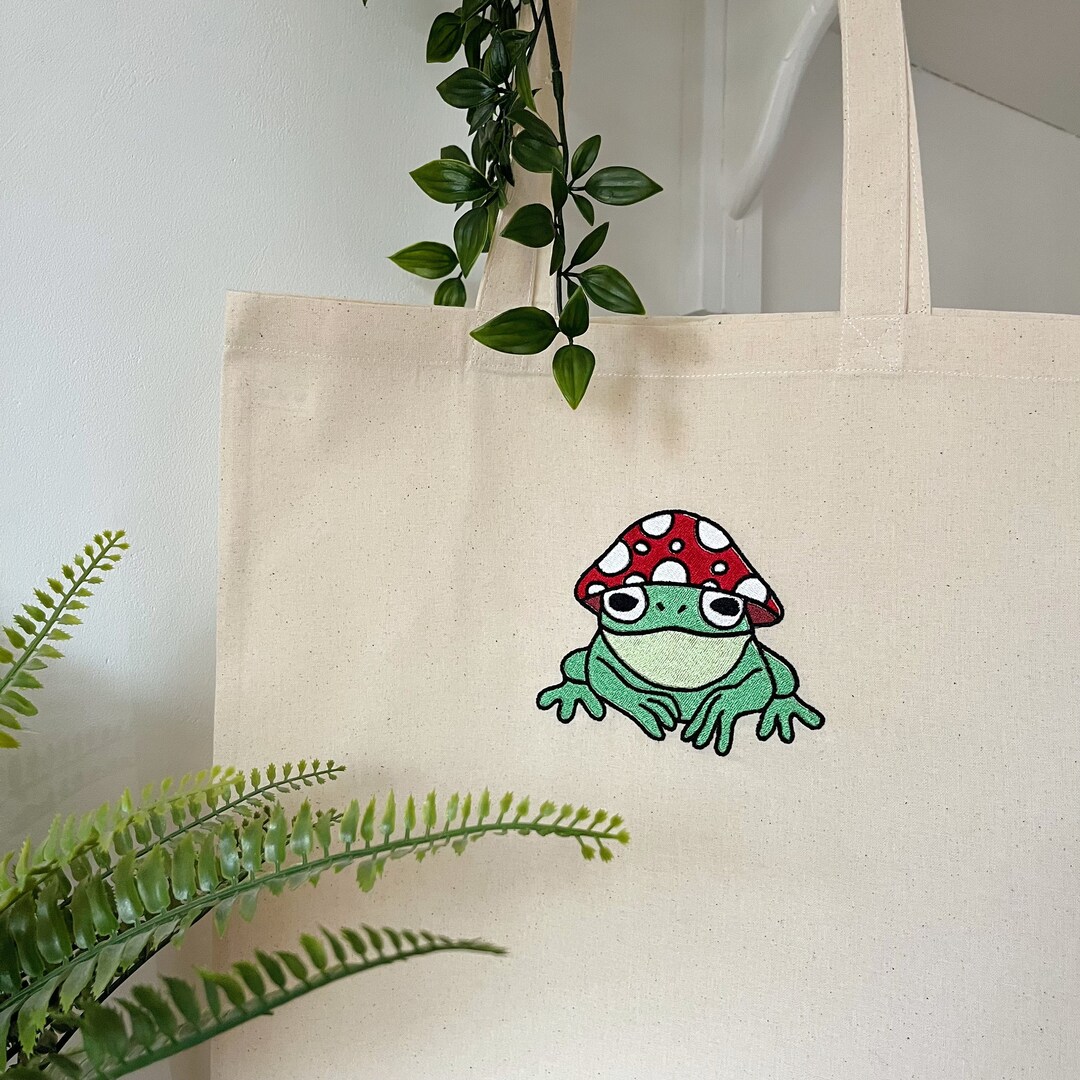 Mushy Frog Embroidered Tote Bag | Handmade Gift | Reusable Bag ...
