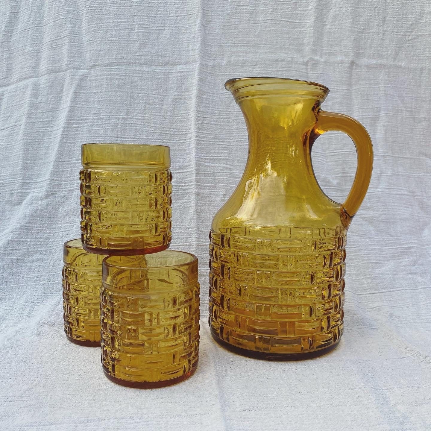 Vintage Bormioli Rocco Italy Amber Glass Jug & Tumbler Set | Etsy