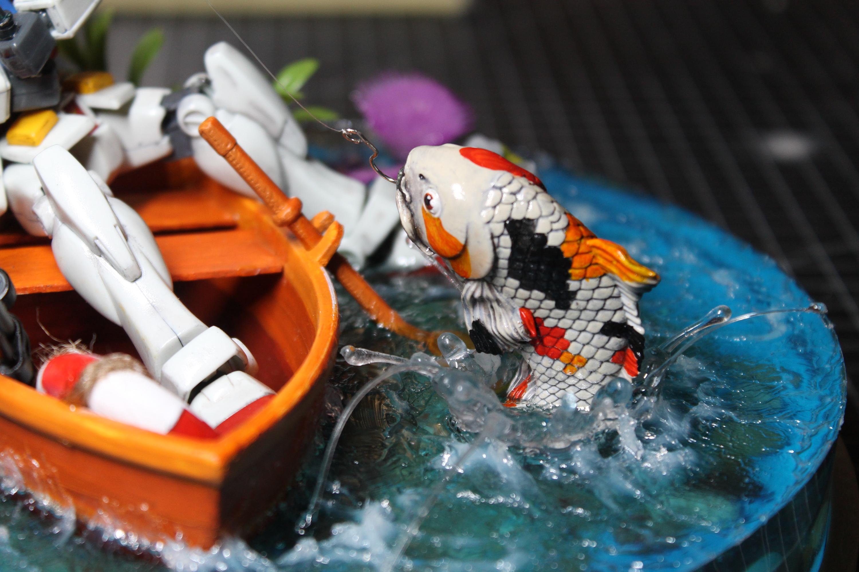 Diorama Fishing Day With a Gunpla - Gundam RX-RG-78-2 1/144 E Carpa Koi ...