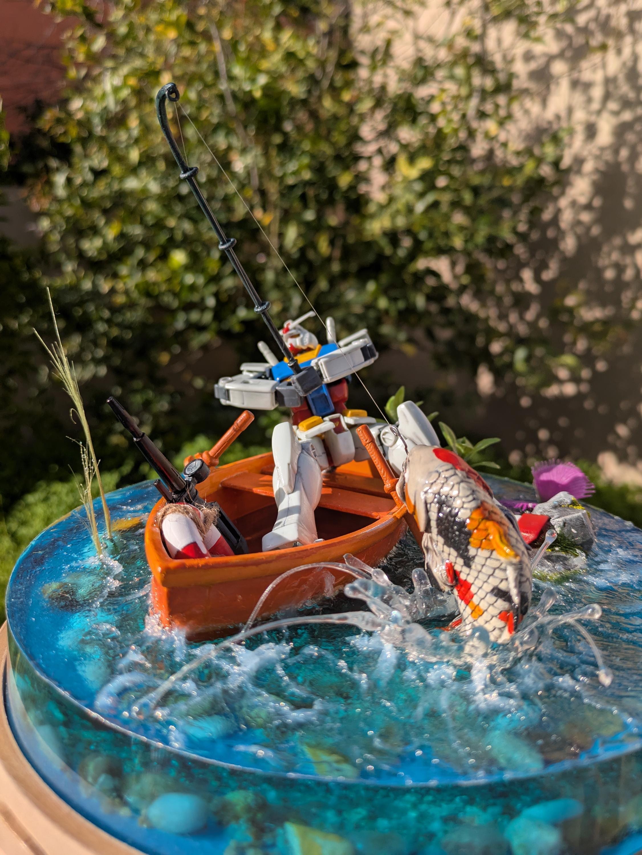 Diorama Fishing Day With a Gunpla - Gundam RX-RG-78-2 1/144 E Carpa Koi ...
