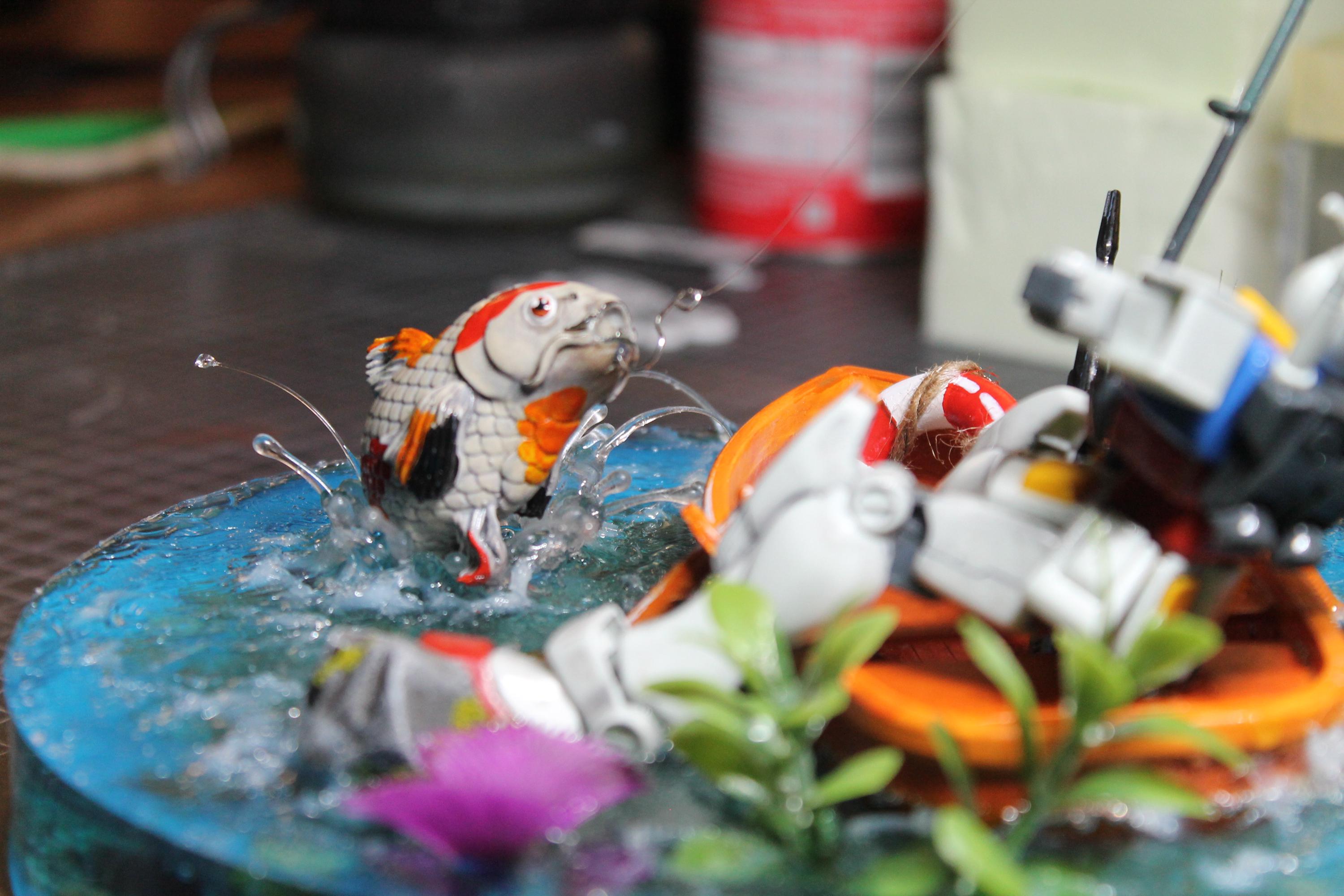 Diorama Fishing Day With a Gunpla - Gundam RX-RG-78-2 1/144 E Carpa Koi ...