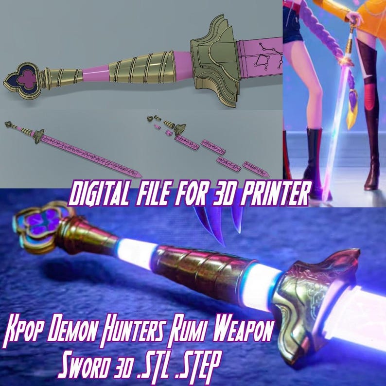 Kpop Demon Hunters Inspired Rumi Sword - for 3D Printer - DIGITAL FILE FOR 3D Print .step .stl ...