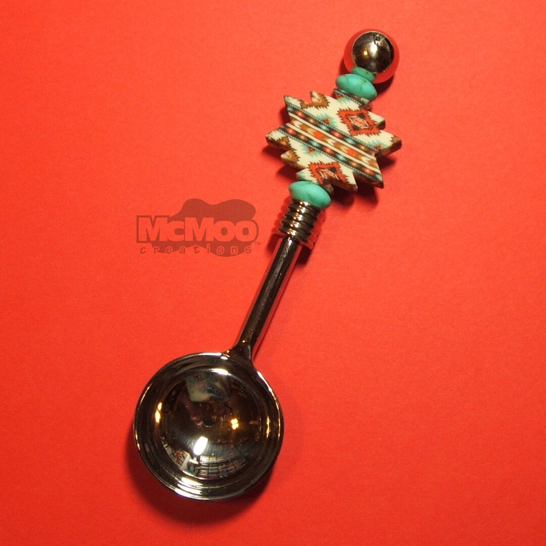 Ivory Aztec-shape Salsa Spoon. Stainless Steel Salsa Spoon. Beaded ...