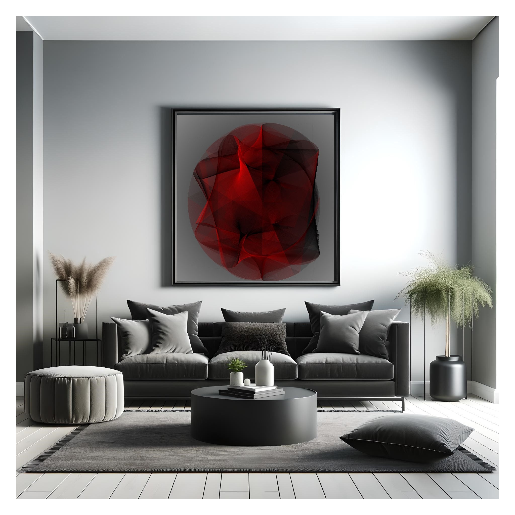 Abstract Geometric Red Line Art - Intricate Line Structure Print ...