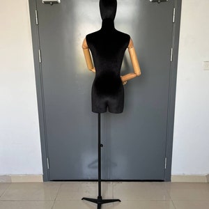 Black Tripod Base Hanging Wooden Arms Black Velvet Female Mannequin ...