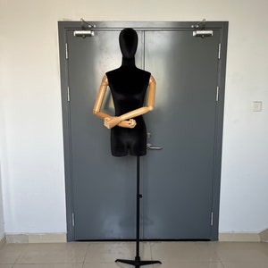 Black Tripod Base Hanging Wooden Arms Black Velvet Female Mannequin ...