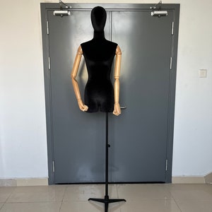 Black Tripod Base Hanging Wooden Arms Black Velvet Female Mannequin ...