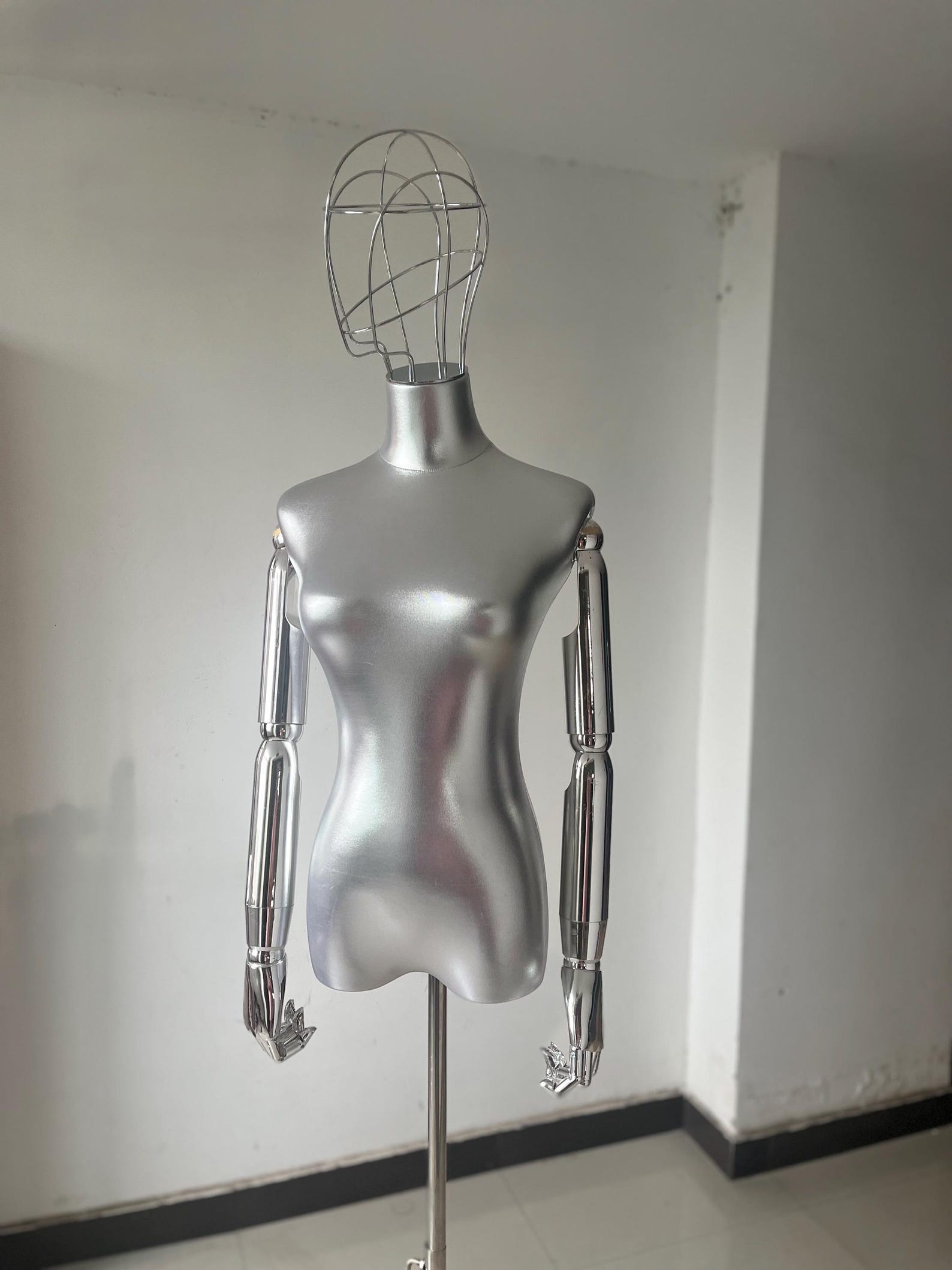 Silver Tripod Base Metallic Silver Color Female Mannequin Dress Form ...