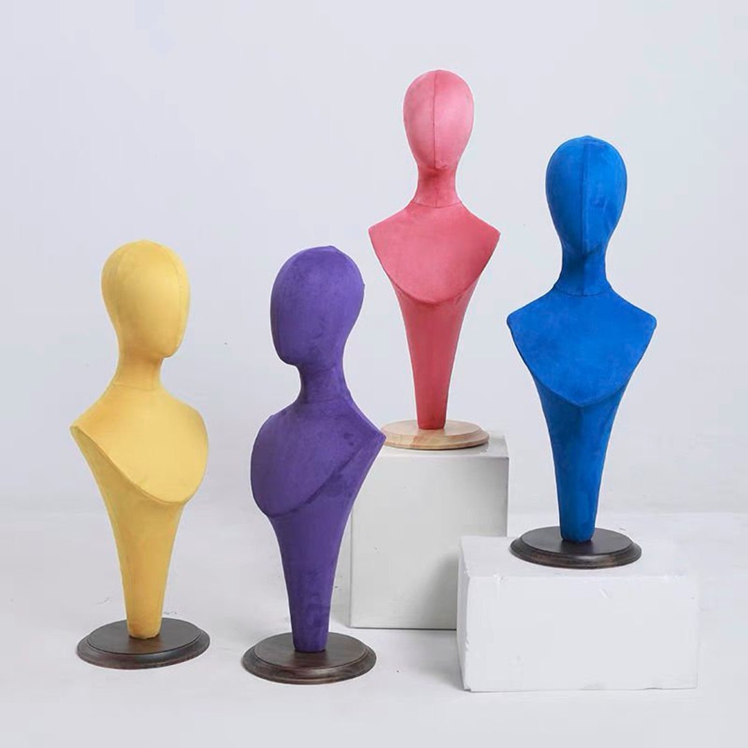 29'' Wooden Base 9 Colors Velvet Female Mannequin Head Form With ...