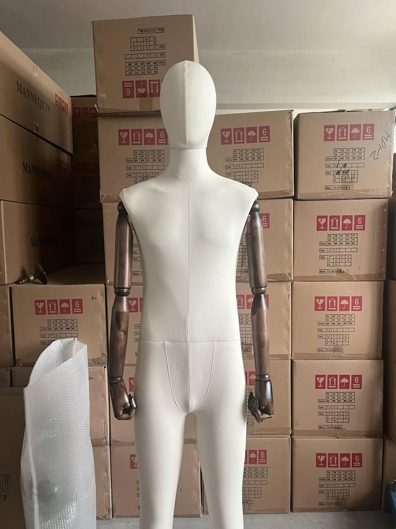 Full Body Natural Linen Dark Wooden Articulated Arms Female Mannequin ...