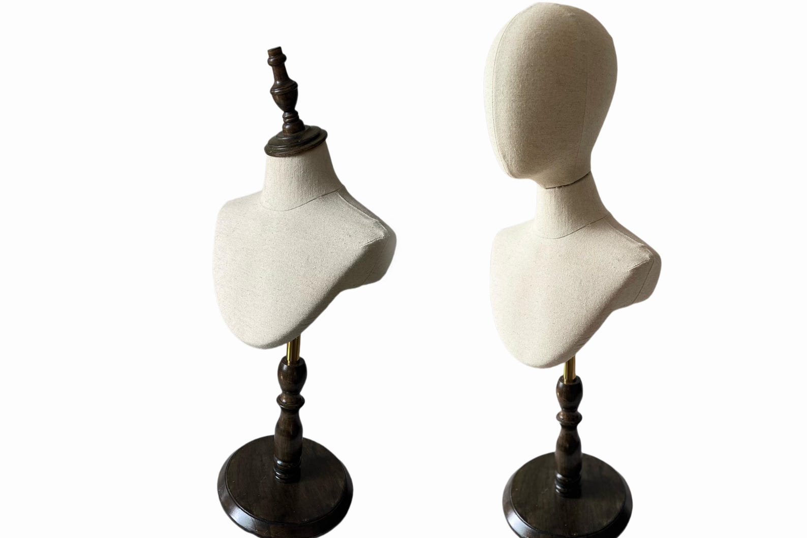 Pinnable Sewing Dark Wooden Base Natural Linen Female Mannequin Bust ...