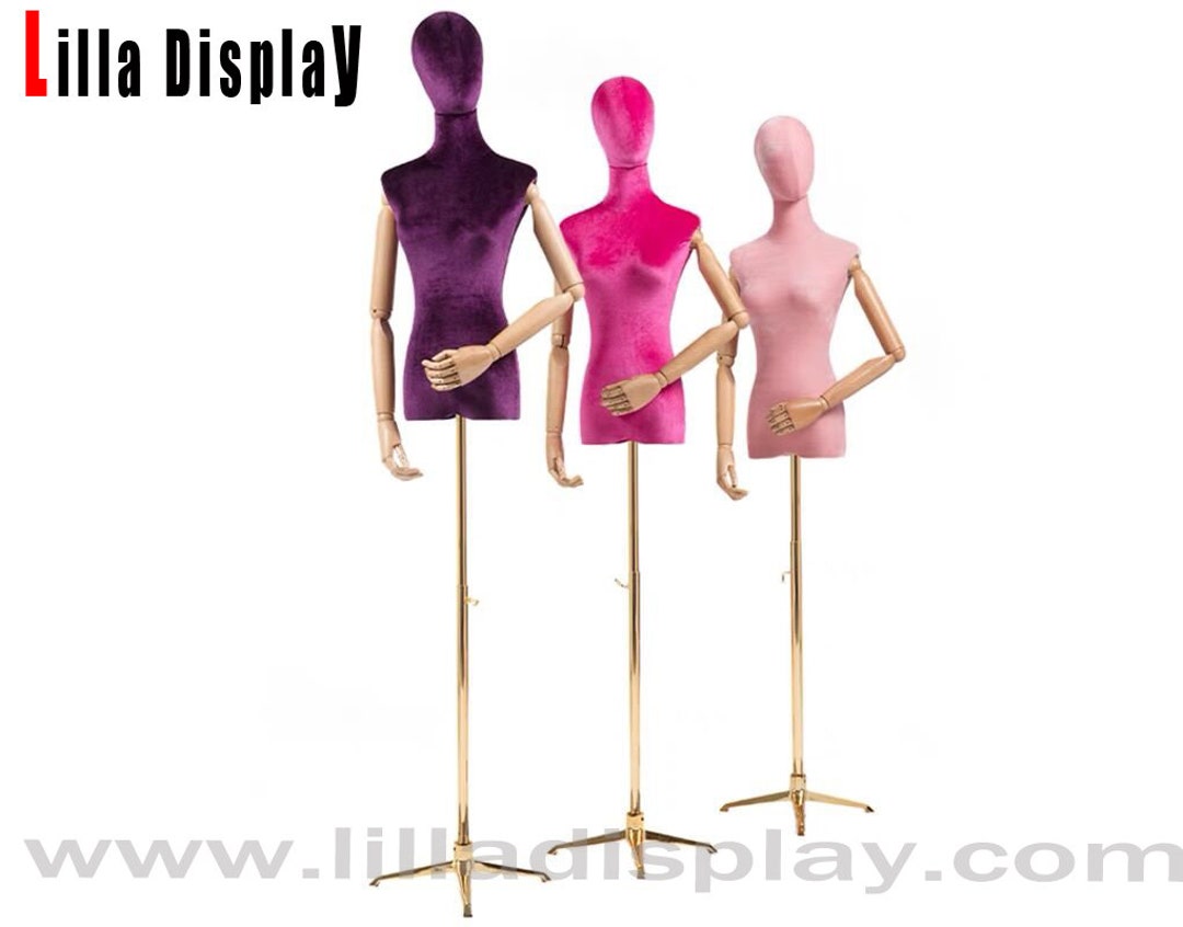 Personalized 99 Colors Velvet Wooden Arms Female Mannequin - Etsy
