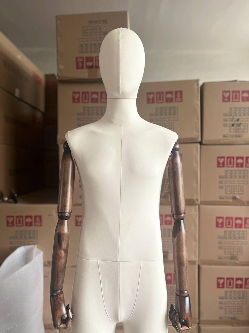 Full Body Natural Linen Dark Wooden Articulated Arms Female Mannequin ...