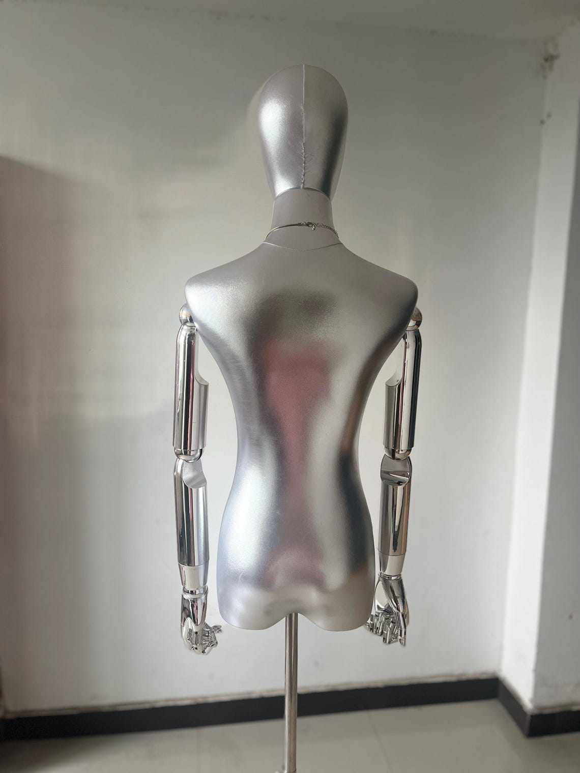 Silver Tripod Base Metallic Silver Color Female Mannequin Dress Form ...