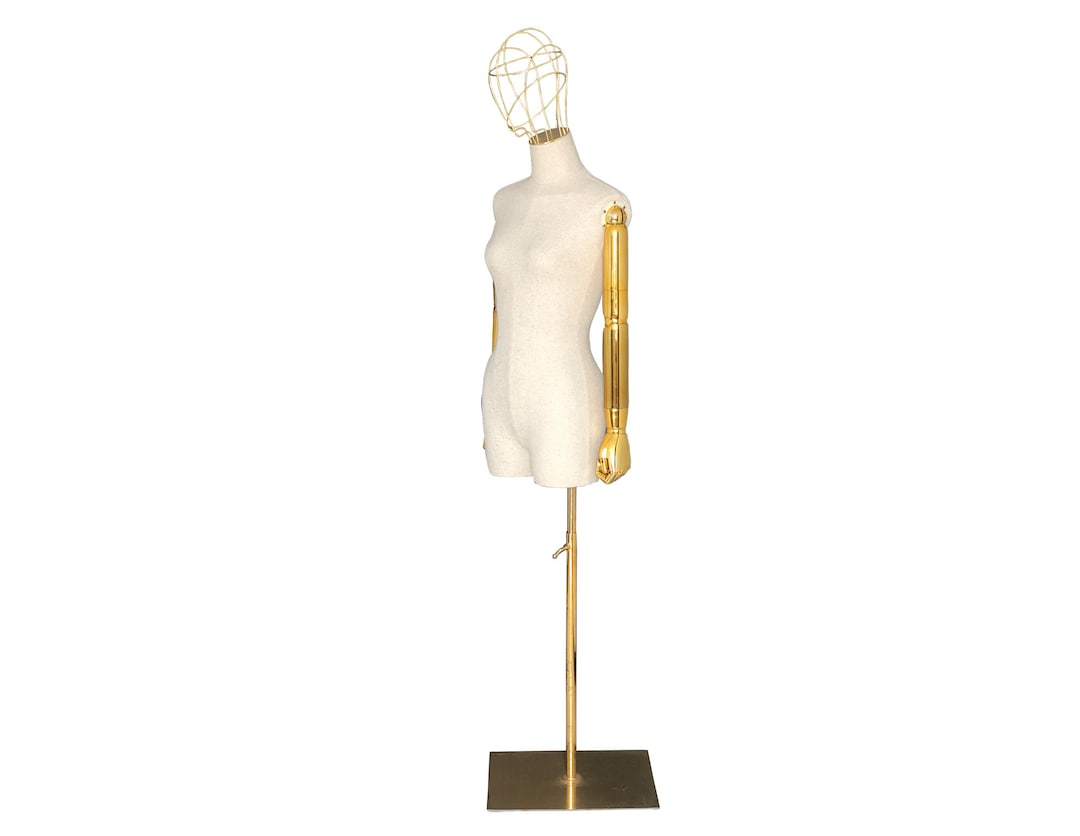 Wire Gold Head Gold Articulated Arms Linen Female Mannequin Dress Form ...