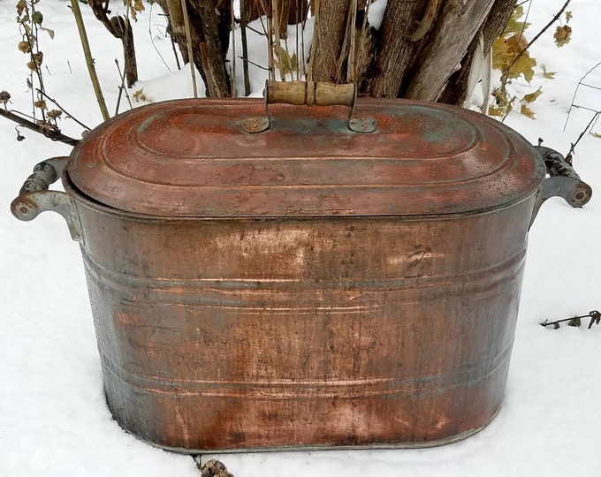 Vintage Copper Boiler With Lid, Holds Water, Antique Copper Washtub ...