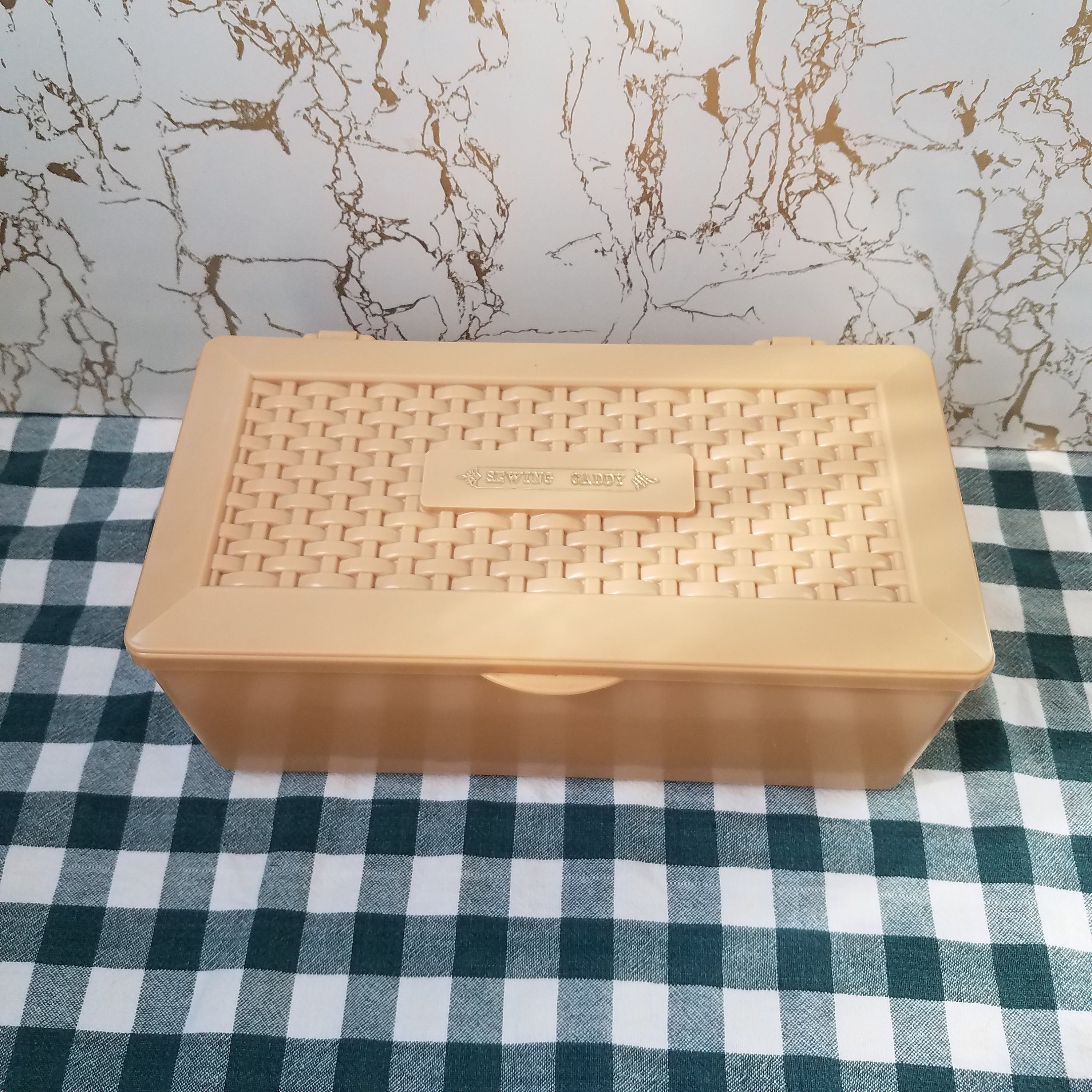 Retro 70's Tan Plastic Sewing Box With Magnetic Needle Holder, Small ...