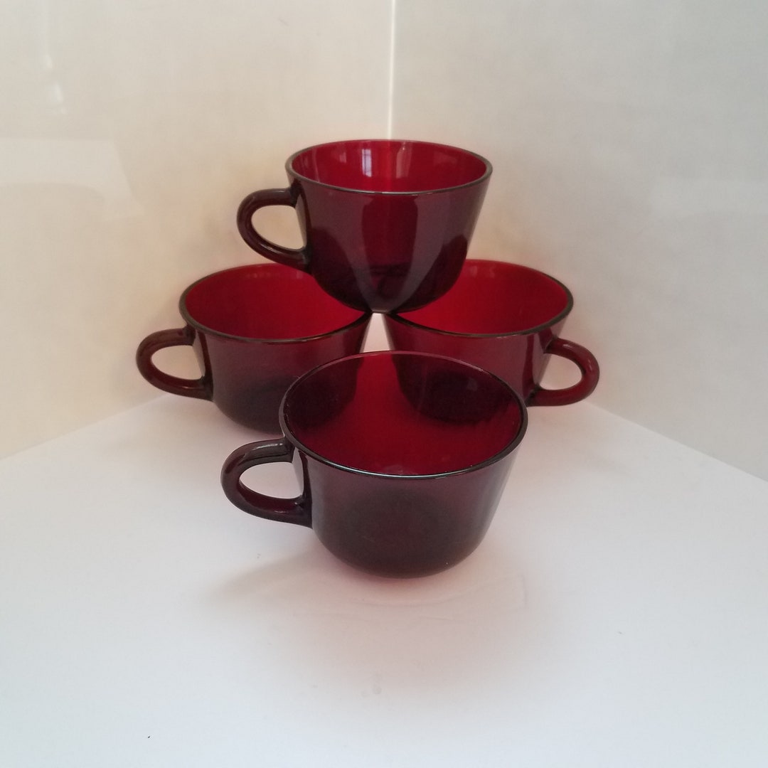 Vintage Set of 4 Ruby Red Glass Coffee Cups, Garnet Red Glass Cups, Red ...