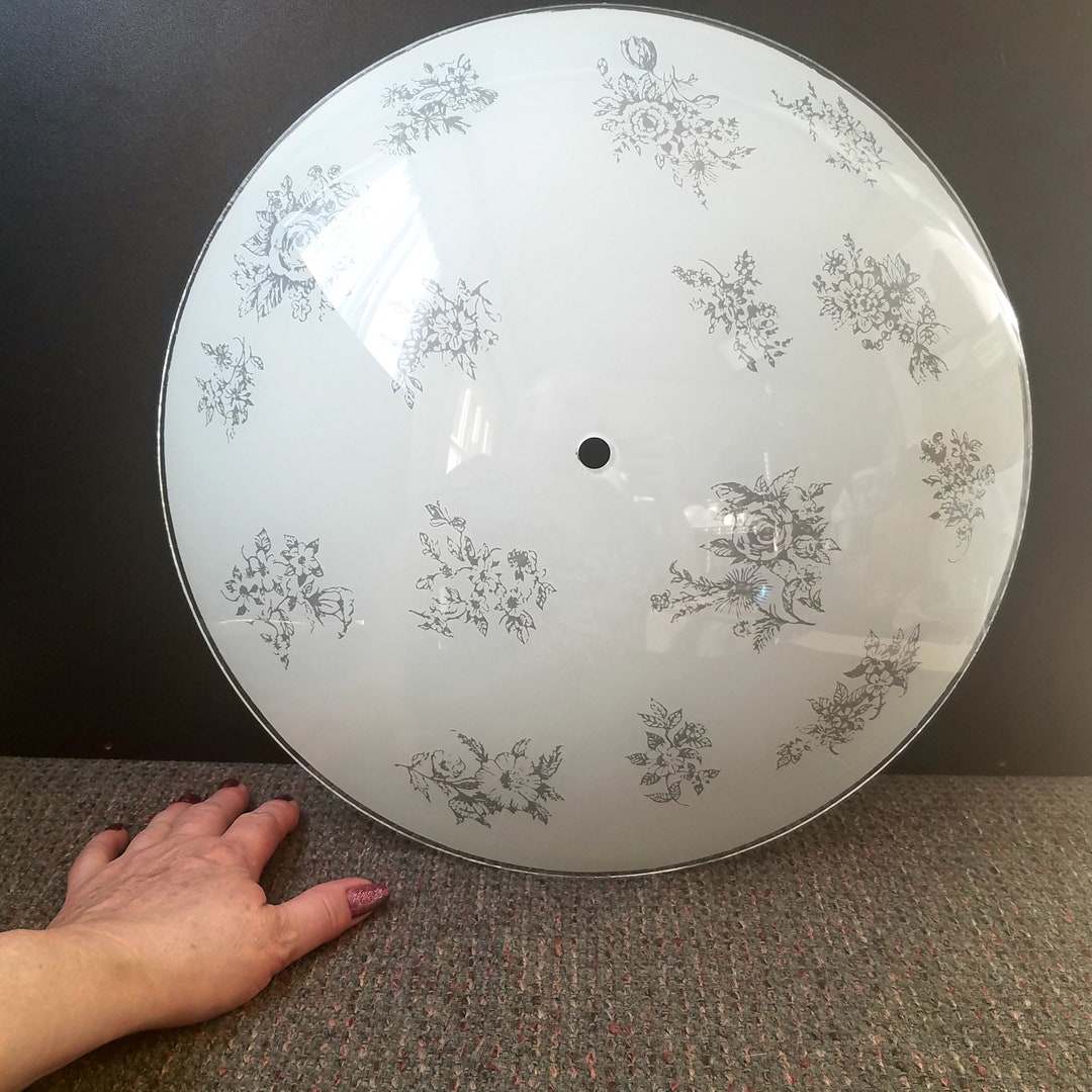 White With Grey Roses Ceiling Light Cover, 14.75 Ceiling Fixture Shade ...