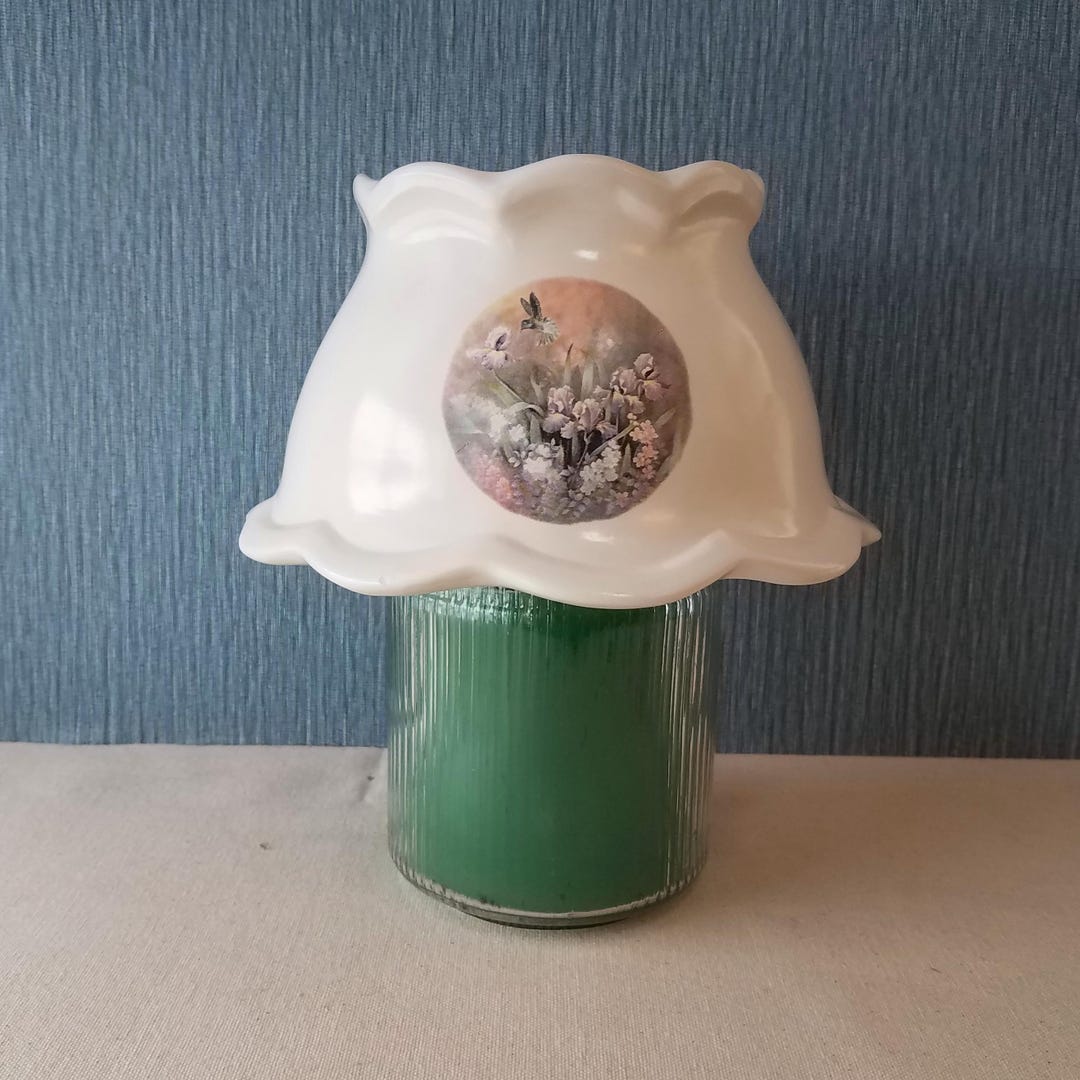 White Ceramic Candle Shade With Hummingbird and Iris, Shade for Jar ...