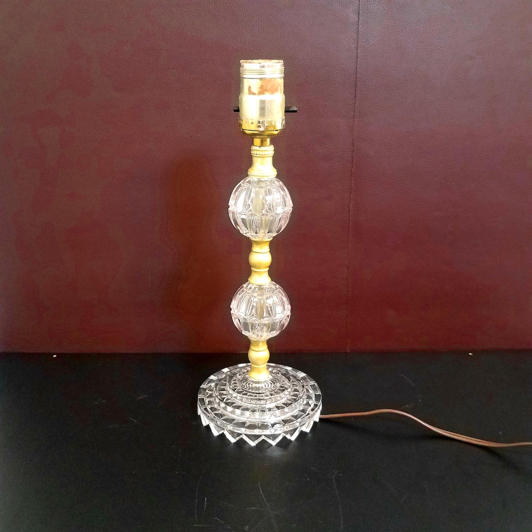 Vintage Faceted Clear Glass Bedside Lamp, Small Glass Table Lamp With ...