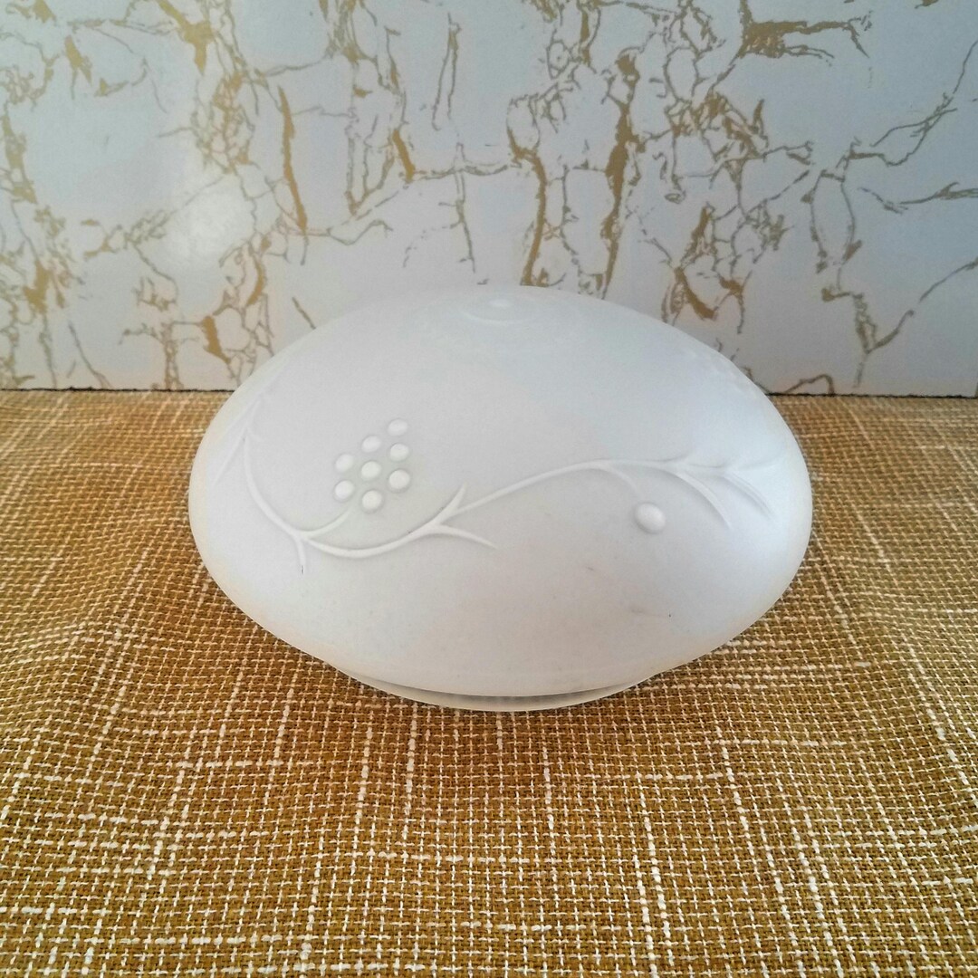 Vintage Frosted Glass Ceiling Fixture Shade With Bas Relief Grape Vines ...