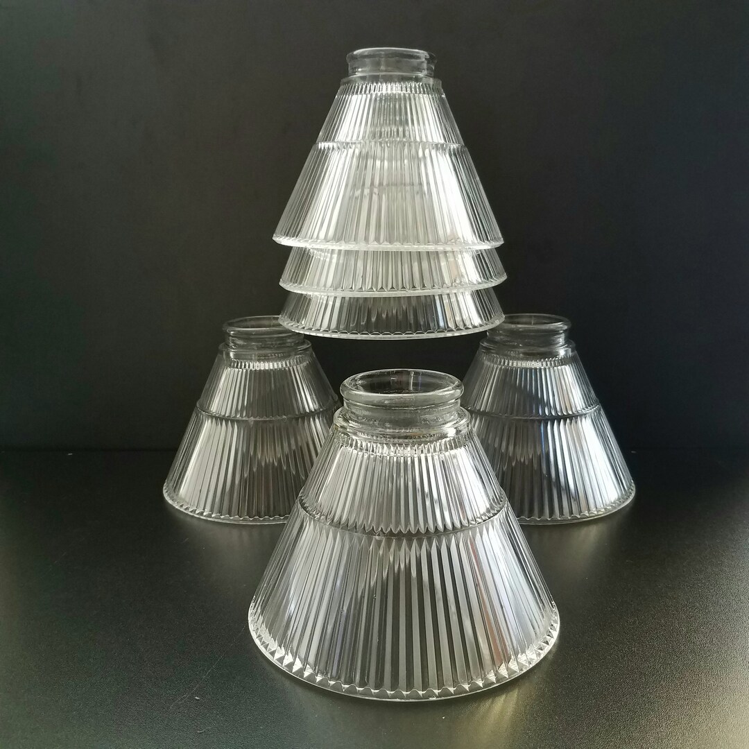 Prismatic Glass Pendant Shades, 2 1/8 Inch Fitter, Cone Shaped Ribbed ...