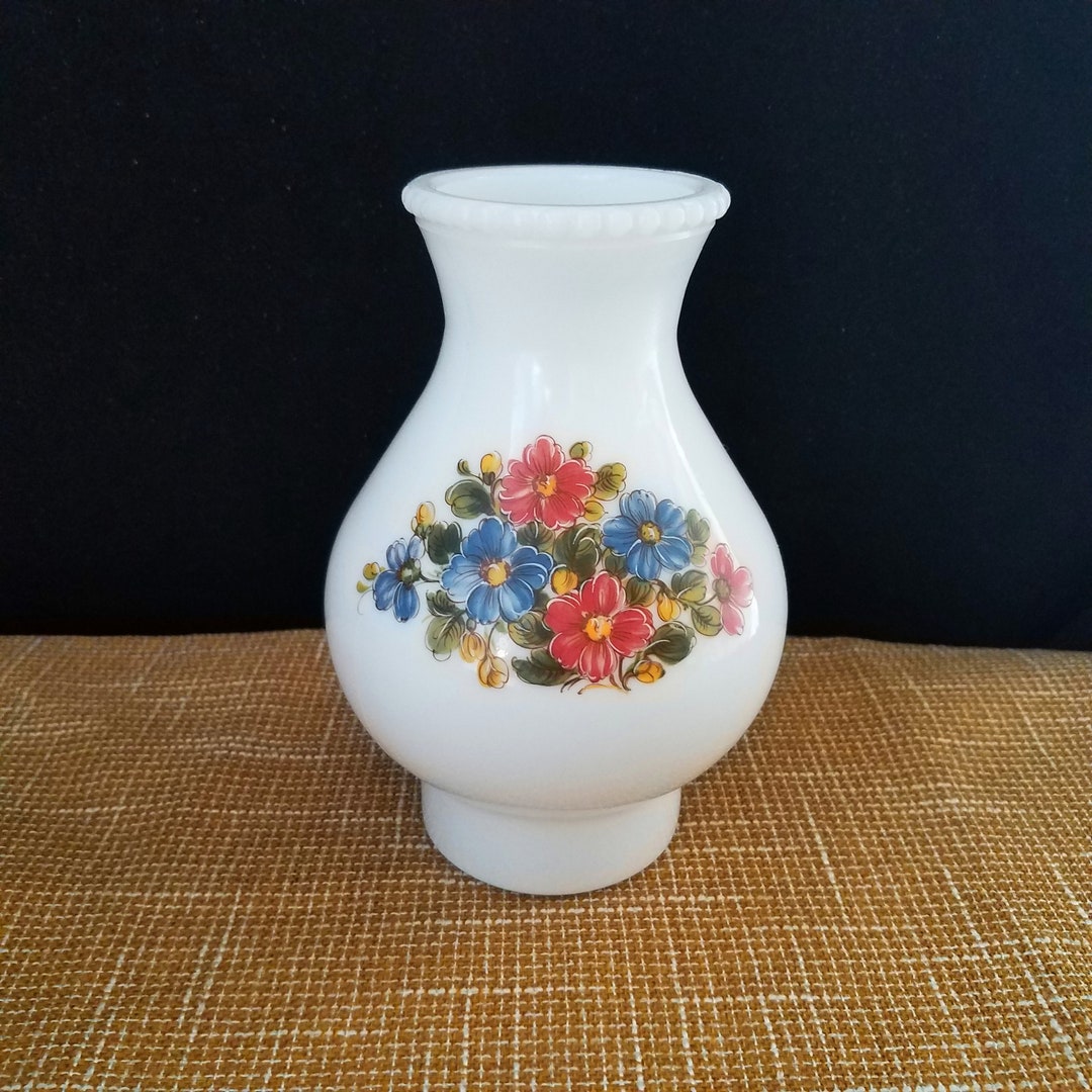 Vintage Milk Glass Chimney With Pretty Red and Blue Flowers, 3 Inch ...