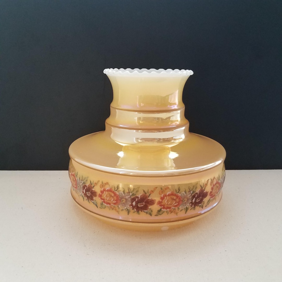 Vintage Peach Luster Milk Glass Hurricane Shade, 5.75 Inch Fitter, Peach Luster GWTW Glass Shade ...