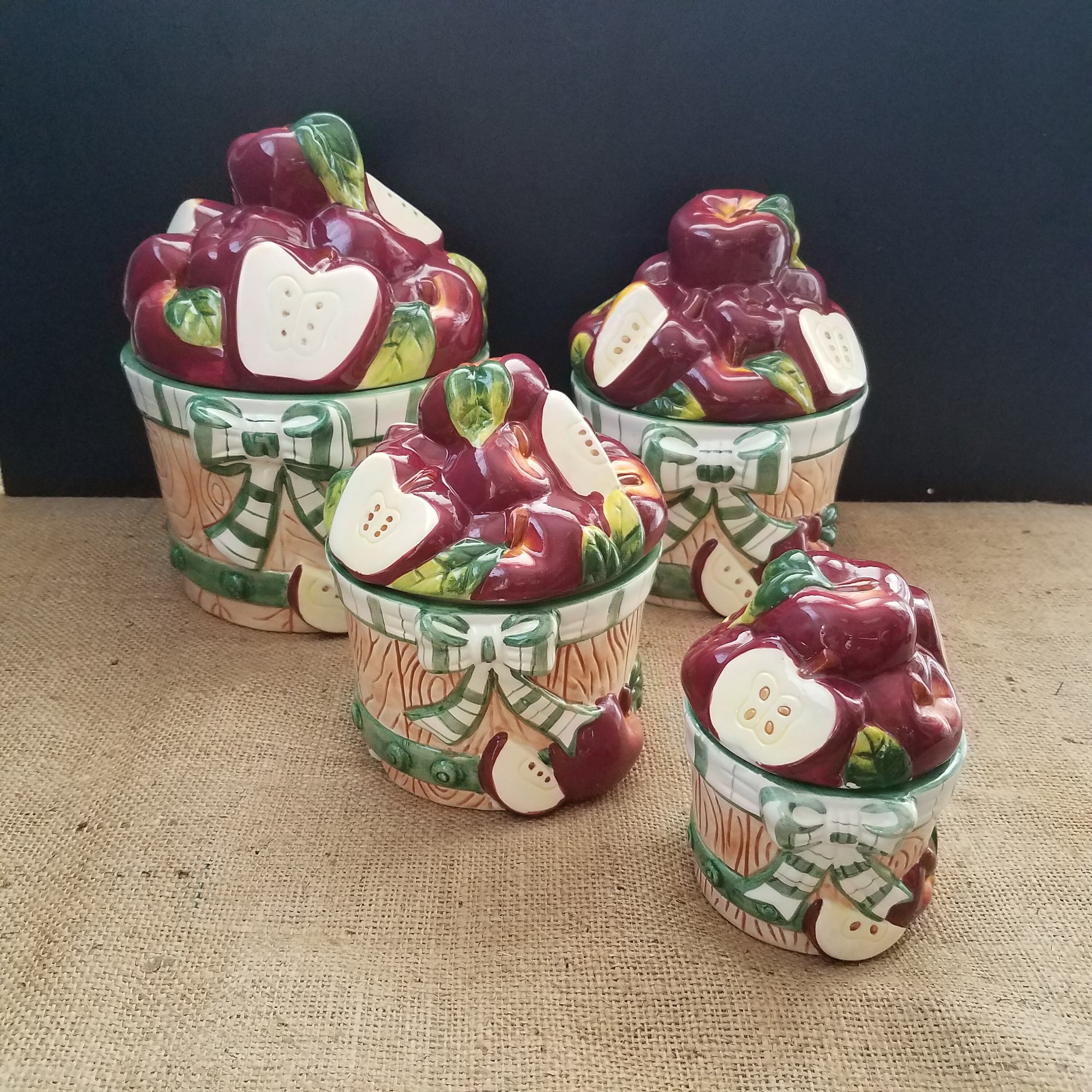 Vintage Apple Basket Canister Set 80's Apple Kitchen - Etsy