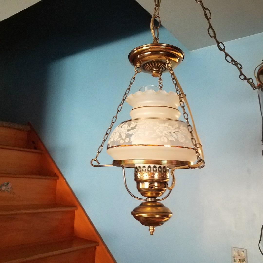 Vintage Brass Hurricane Ceiling Lamp With 3 Way Key Switch, Hardwired ...