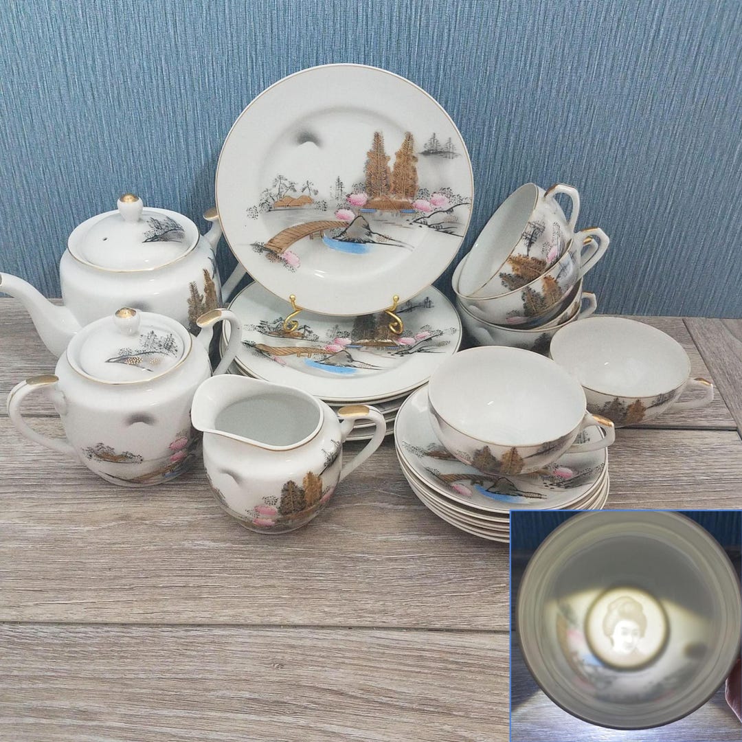 Vintage Kutani Geisha Ware Luncheon Tea Set, Hidden Lithophane Geisha ...