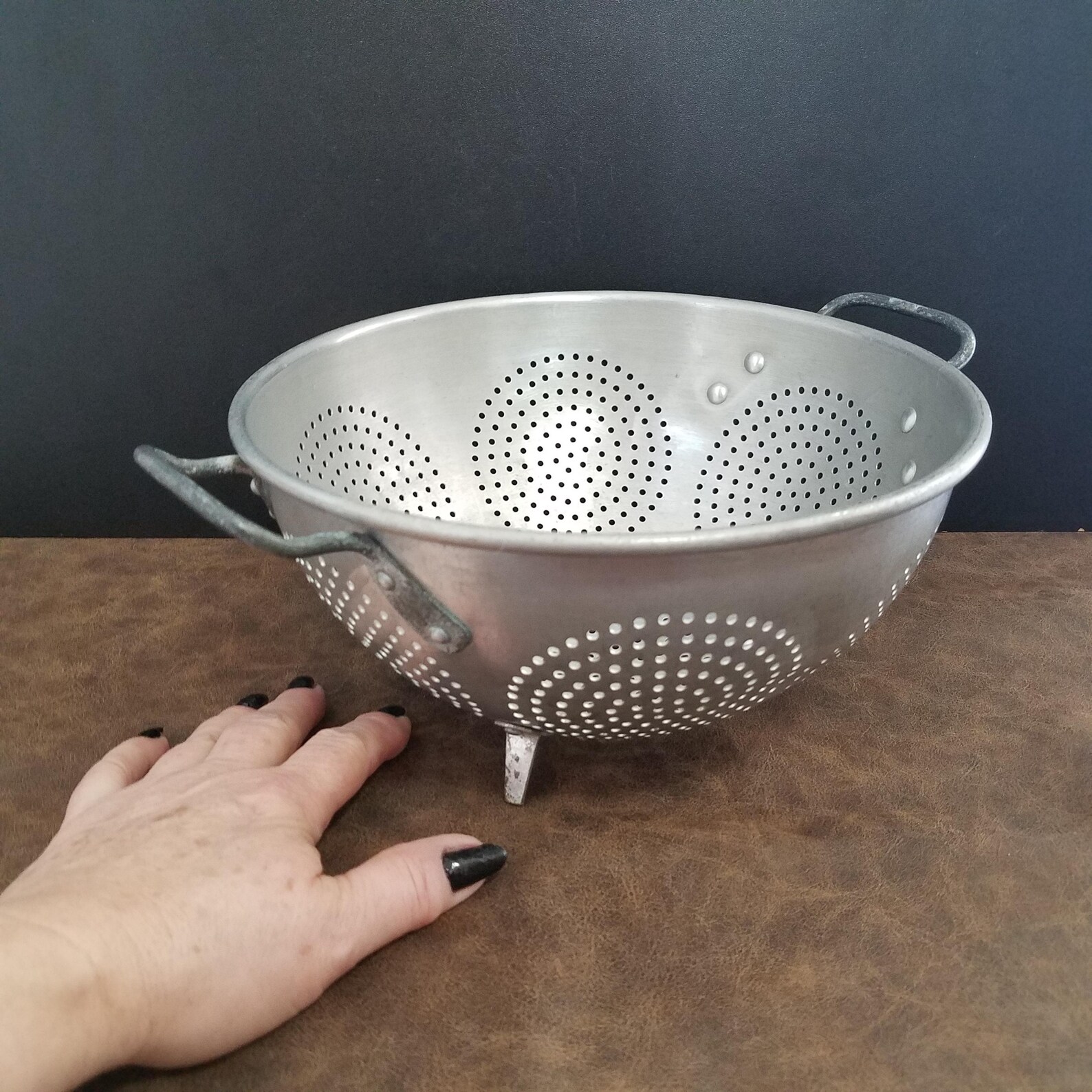 Vintage Heavy Weight Aluminum Strainer With Circle Design, 2 Handle ...