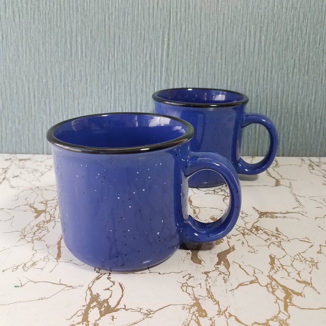 Set of 2, Blue Ceramic "enamelware" Soup Mug, Blue Speckled Oversized ...