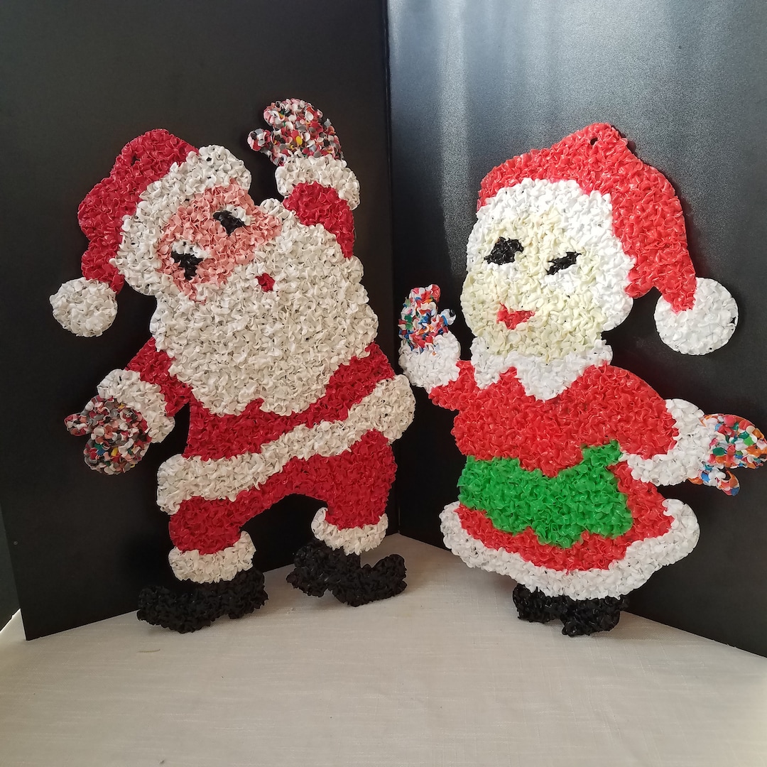 Vintage 1970s Melted Popcorn Plastic Santa & Ms. Claus Decorations - Etsy