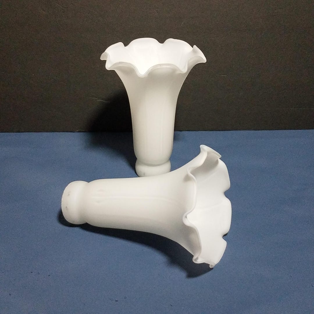 Vintage Art Glass Lily Shades, 1.5 Inch Fitter, Alabaster White, Long ...
