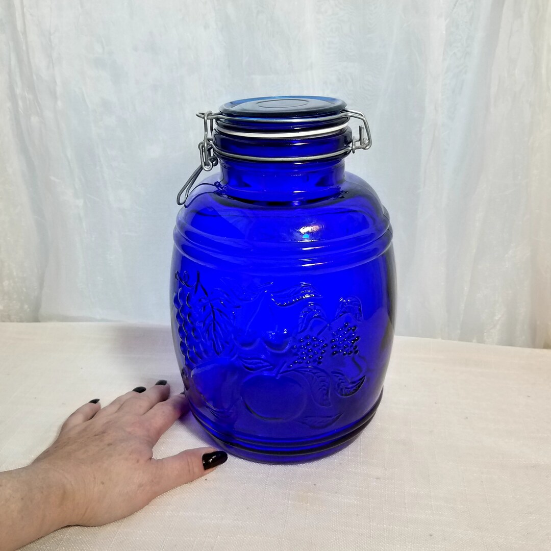 Vintage Cobalt Blue 3 Quart Baril De Fruits Glass Jar With Bail Lid ...