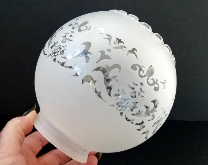 6 Inch White Frosted Open End Glass Light Globe With Floral Pattern, 3 ...